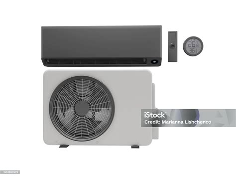 흰색 배경에 냉각을 위한 현대적인 에어컨 세트의 3d 그림 그림자 없음 공기조화에 대한 스톡 사진 및 기타 이미지 공기조화 기후 묘사 깨끗한 Istock