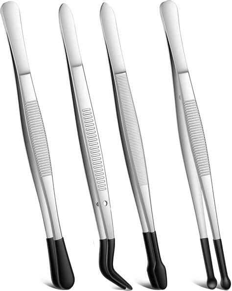 4 Pieces Rubber Tipped Tweezers Pvc Rubber Coated Tip Bent