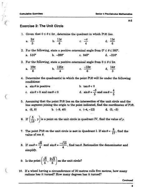 Unit Circle Worksheet With Answers Ame My Id