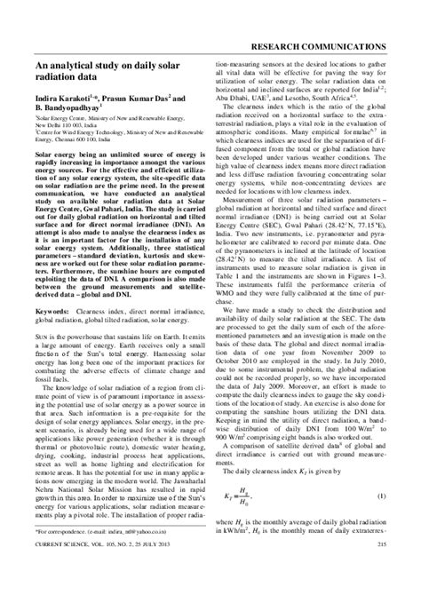Pdf An Analytical Study On Daily Solar Radiation Data