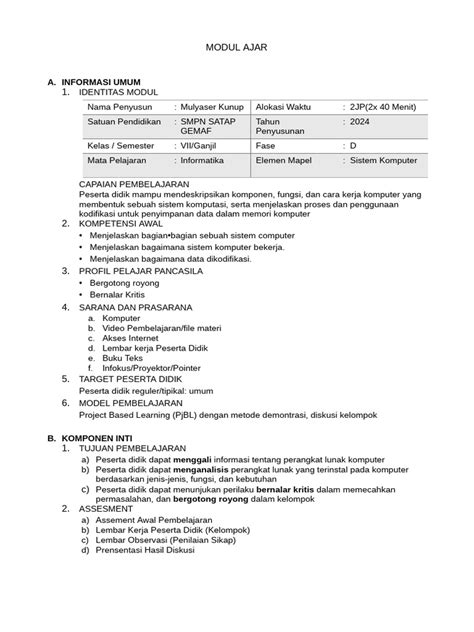 Modul Ajar Sistem Komputer Pdf