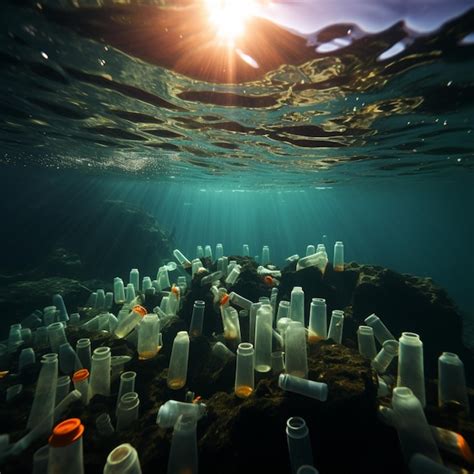 Mar Abierto Contaminado Por Botellas De Plástico Y Microplásticos Que
