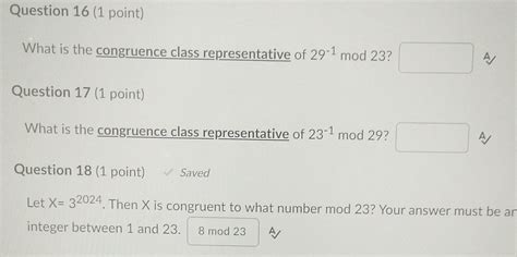 Solved Question 16 1 Point What Is The Congruence Class