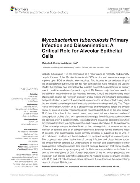 Pdf Mycobacterium Tuberculosis Primary Infection And Dissemination A Critical Role For