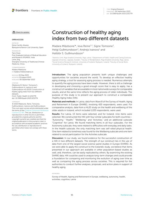 Pdf Construction Of Healthy Aging Index From Two Different Datasets
