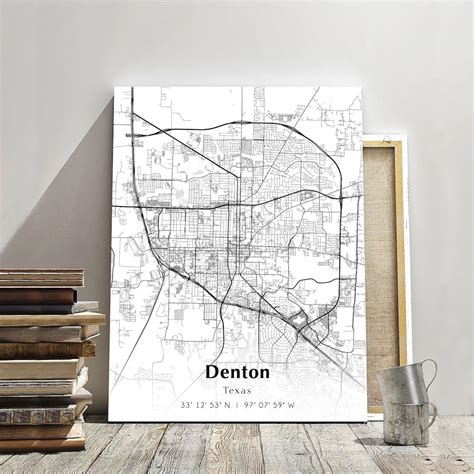 Denton City Map Print Denton Texas Map Poster Usa City Street Map Map Of Denton Modern City