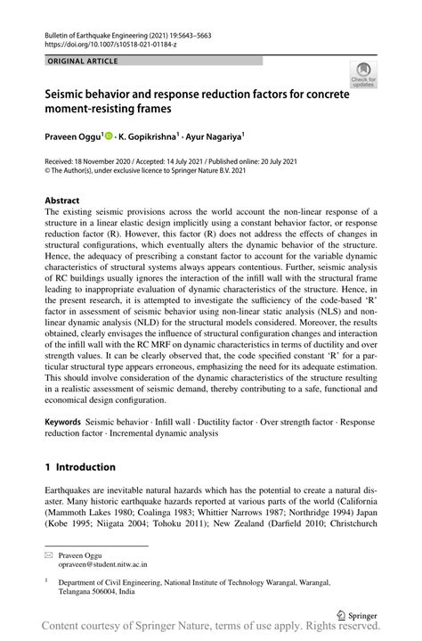 Seismic Behavior And Response Reduction Factors For Concrete Moment
