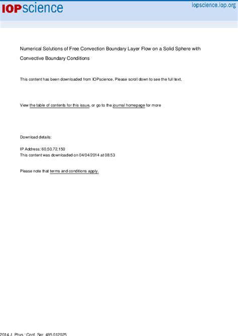 Pdf Numerical Solutions Of Free Convection Boundary Layer Flow On A Solid Sphere With
