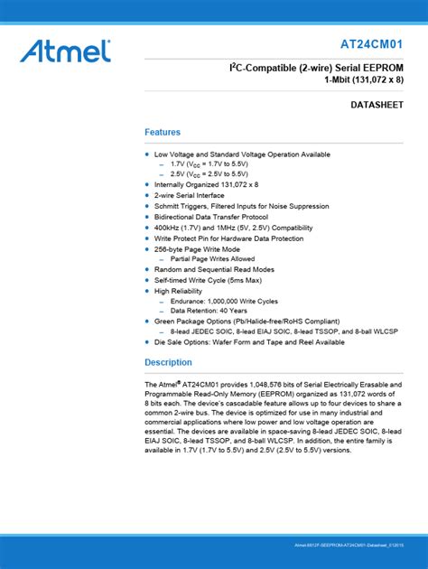 At24cm01 Datasheet Pdf Serial Eeprom Distributor And Price Atmel Now Microchip Technology