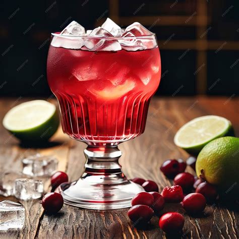 Premium Ai Image Cape Codder Cocktail With Vodka Cranberry Juice And Lime On Wooden Table