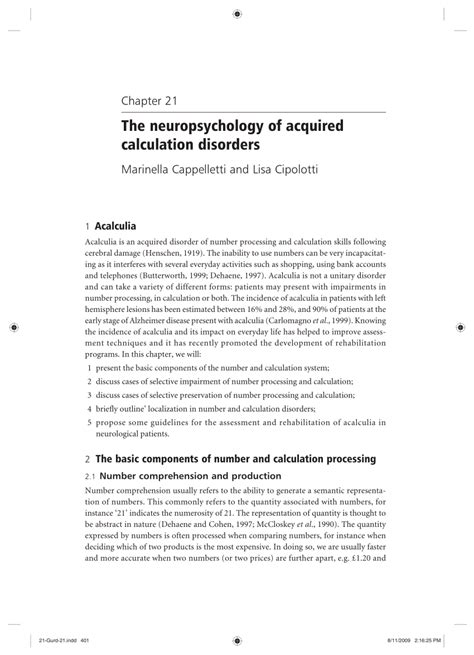 Pdf The Neuropsychology Of Acquired Calculation Disorders