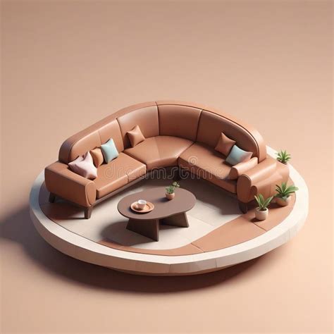 Cute Leather Sofa And Dining Table In Pastel Colors Stock Illustration