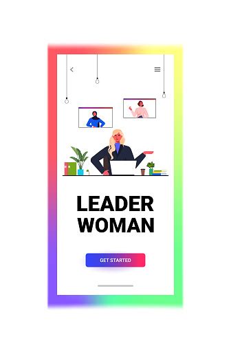 웹 브라우저 창에서 여성 동료와 그룹 화상 통화를하는 사업가 가공의 인물에 대한 스톡 벡터 아트 및 기타 이미지 가공의 인물