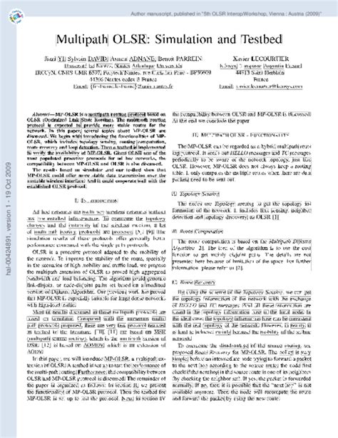 Pdf Multipath Olsr Simulation And Testbed