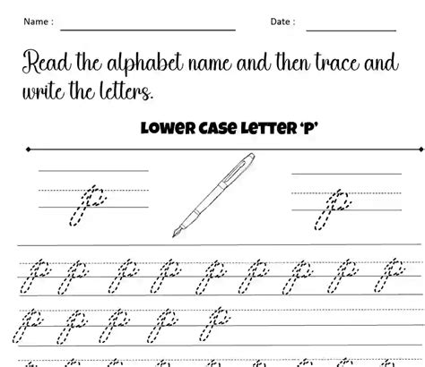 Lowercase Cursive Letter P Writing Worksheet