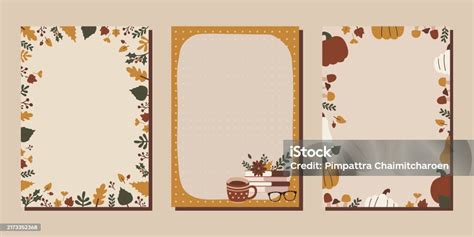 가을 추수 감사절 메모 및 편지 컨셉 프린트 템플릿 세트 컬렉션 파스텔 평면 그림입니다 편지 쓰기 스크랩북 초대장 인사말 카드를 위해 A4 형식 가을에 대한 스톡 벡터 아트