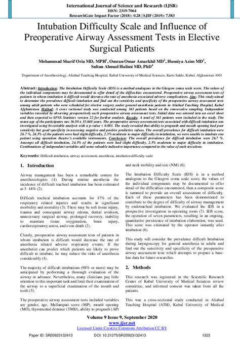 Pdf Intubation Difficulty Scale And Influence Of Preoperative Airway Assessment Tests In