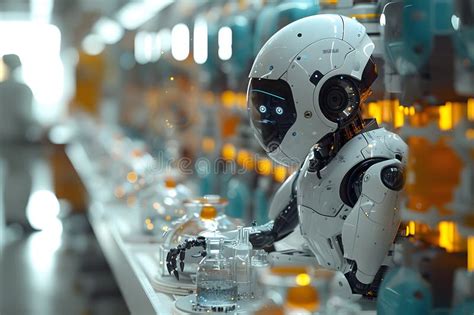 Robot At Work In Advanced Tech Lab Digital Abstract Background Business Technology Scene Stock