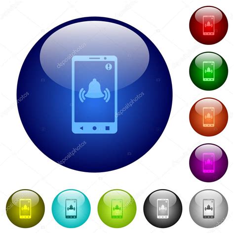 iconos de notificación push móvil en botones de vidrio redondos en