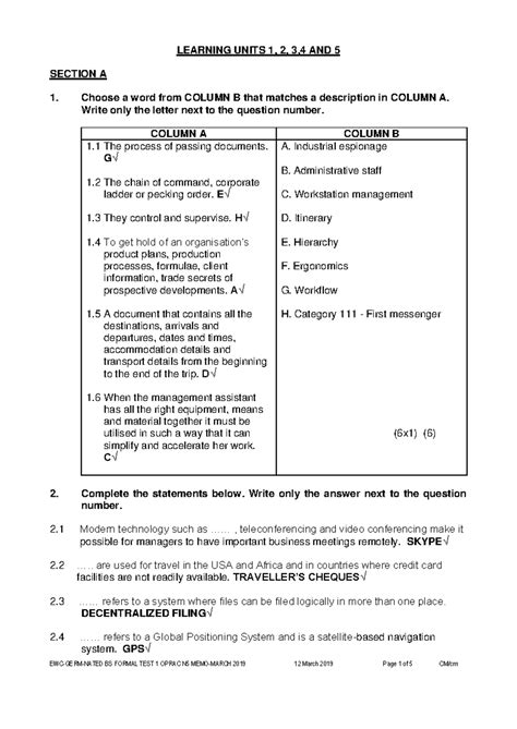 Test 1 Lu 1 2 3 4 5 2019 1 Memorandum Learning Units 1 2 3 4