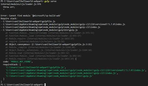 Error Cannot Find Module Microsoftsp Build Web Microsoft