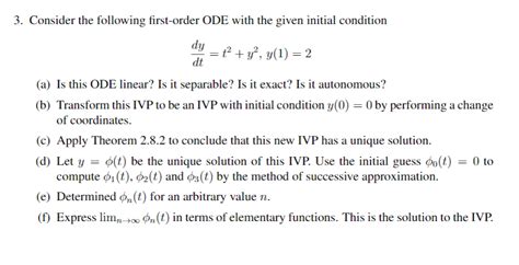 Solved 3 Consider The Following First Order Ode With The