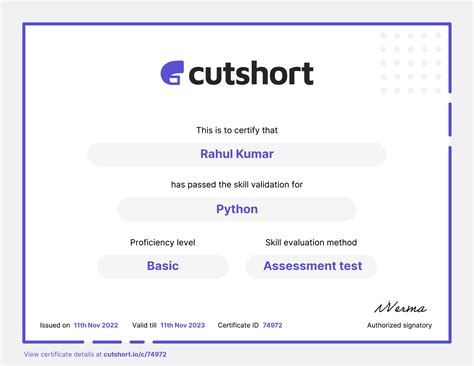 Rahuls Skill Certificate For Python Cutshort