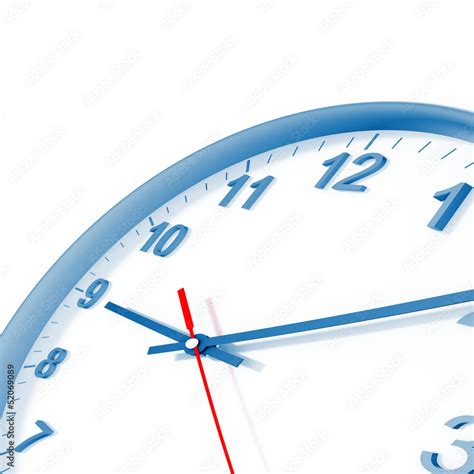 Analog Clock With Blue Border And Arrows On A White Background Stock