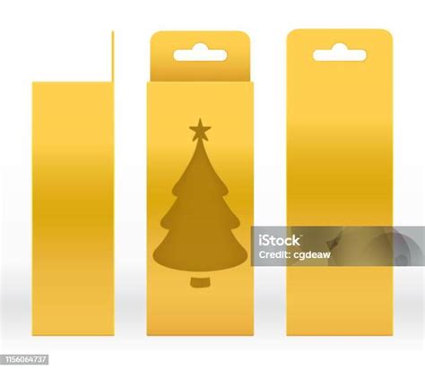 매달려 상자 골드 창 크리스마스 트리 모양 포장 템플릿 공백을 잘라 디자인 제품 패키지 선물 상자 골드 박스 포장 종이 크래프트