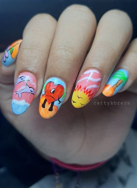 Uñas De Bad Bunny Manicura De Uñas Arte De Uñas De Gel Uñas De Gel