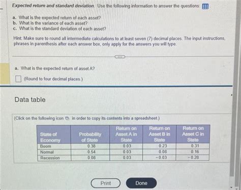 solved expected return and standard deviation use the