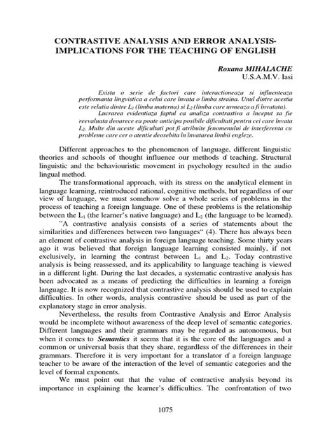 Contrastive Analysis And Error Analysis Implications For The Teaching Of English Pdf Second