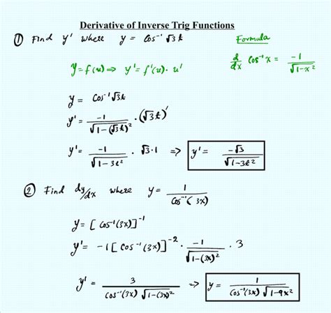 derivatives of inverse trig functions worksheet printable pdf template