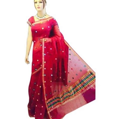 Party Wear Mirror Work Red Cotton Saree 63 M At Rs 650piece In Kota