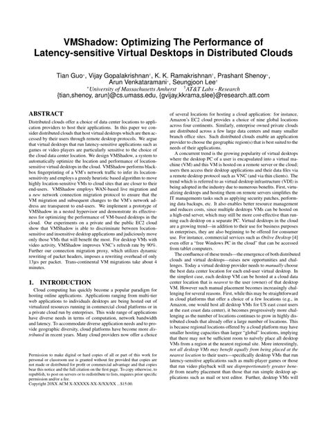 Pdf Vmshadow Optimizing The Performance Of Latency Sensitive Virtual Desktops In Distributed