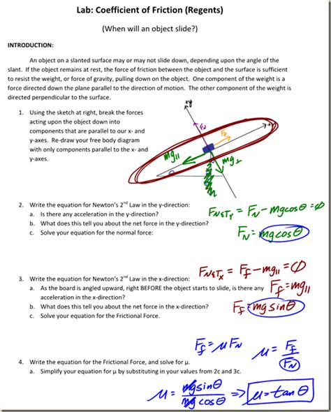 Coefficient Of Friction Lab Regents Physics