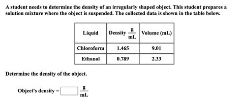 Solved A Student Needs To Determine The Density Of An Chegg