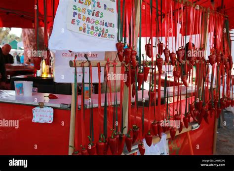 Fete Du Piment Chilli Festival Espelette Pays Basque France Stock
