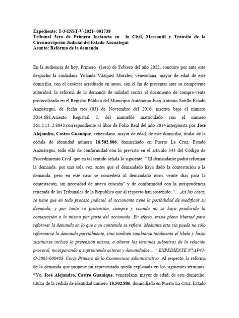 Reforma Demanda De Nulidad Absoluta De Venta De Jose Alejando Pdf Demanda Judicial Tipo De