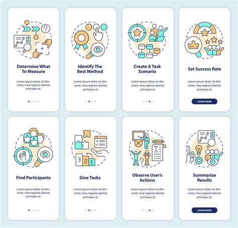 Usability Testing Plan Onboarding Mobile App Screen Set Ux Process Walkthrough 4 Steps Editable