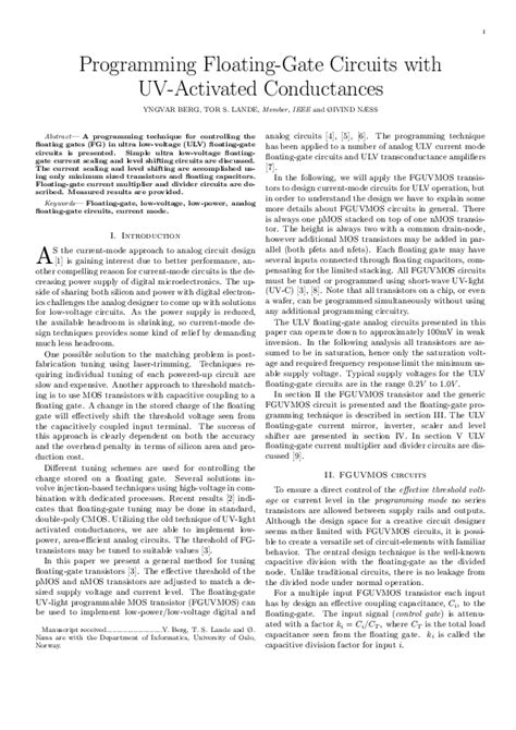 Pdf Programming Floating Gate Circuits With Uv Activated Conductances