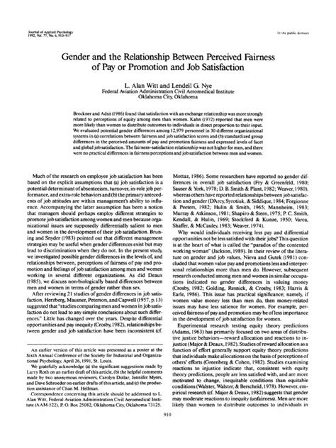 Gender And The Relationship Between Perceived Fairness Pdf Job Satisfaction Effect Size