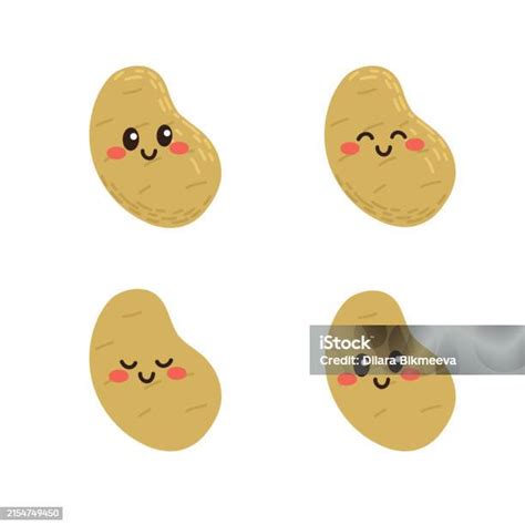 다양한 감정을 가진 귀여운 만화 다채로운 감자 세트 아이들을 위한 재미있는 감정을 가진 캐릭터 모음 판타지 캐릭터 벡터 일러스트 레이 션 만화 평면 스타일 가지 채소에 대한