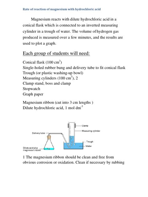 Magnesium Reacts With Dilute Hydrochloric Acid In A Conical Flask Which Is Connected To An