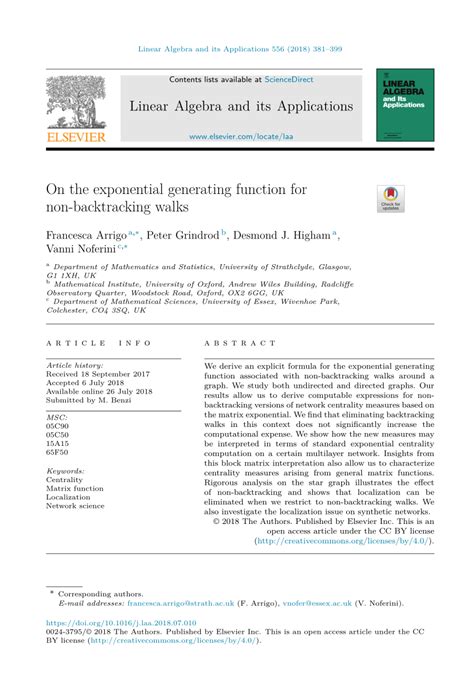 pdf on the exponential generating function for non backtracking walks