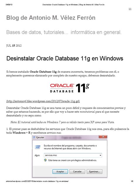 desinstalar oracle database 11g en windows pdf base de datos oracle