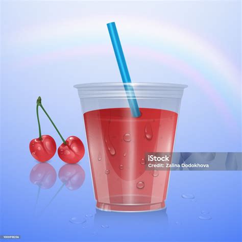 과일 스무디 이랑 음료수 컵 투명 배경 3d 그림에 고립 체리 스무디와 현실적인 플라스틱 컵 벡터 일러스트 레이 션 건강한 생활방식에 대한 스톡 벡터 아트 및 기타 이미지