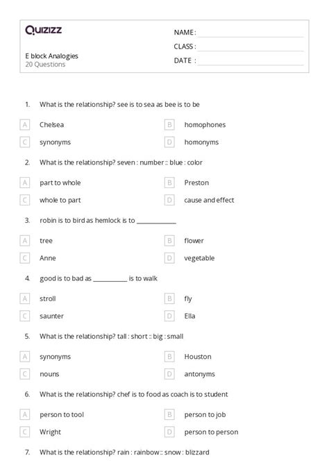 50 Analogies Worksheets For 8th Class On Quizizz Free And Printable
