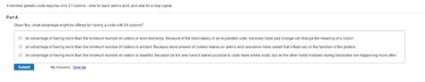 Solved A Minimal Genetic Code Requires Only Codons One Chegg