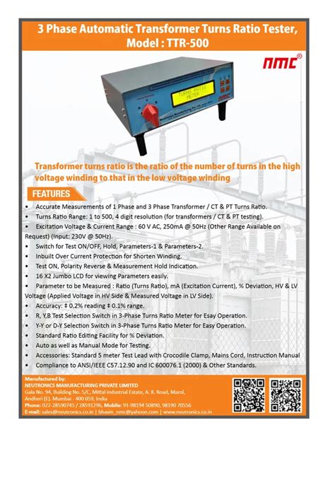 Phase Automatic Transformer Turns Ratio Tester Model TTR At Test Equipment In